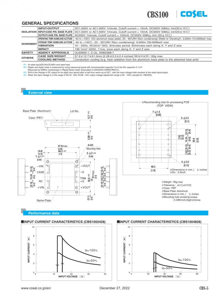 Cosel CBS series datasheet page 5