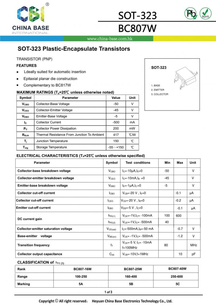 BC807-40W datasheet page 1