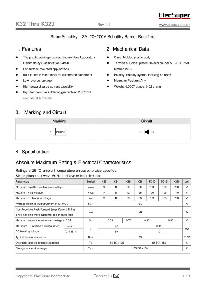 ElecSuper K34 datasheet page 1