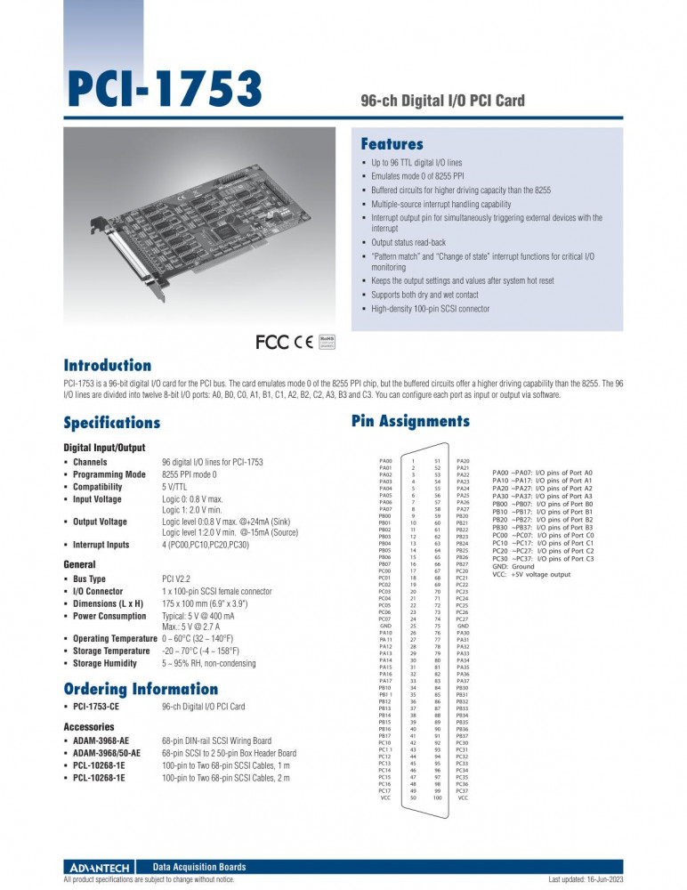 PCI-1753 technical document page