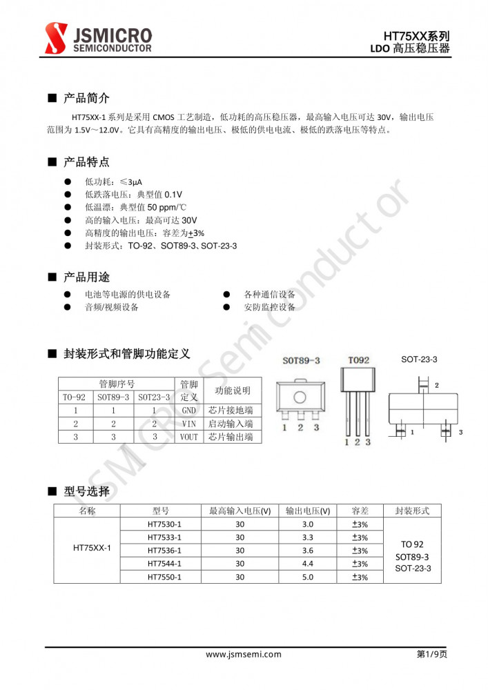 HT7533 datasheet page 1