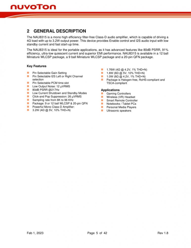 NAU8315 datasheet page 5