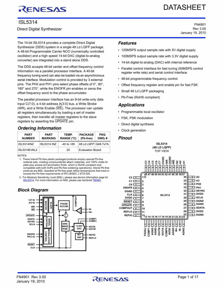 ISL5314INZ datasheet page 1