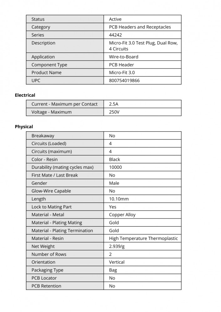 Technical document image 2 for MOLEX 442420001