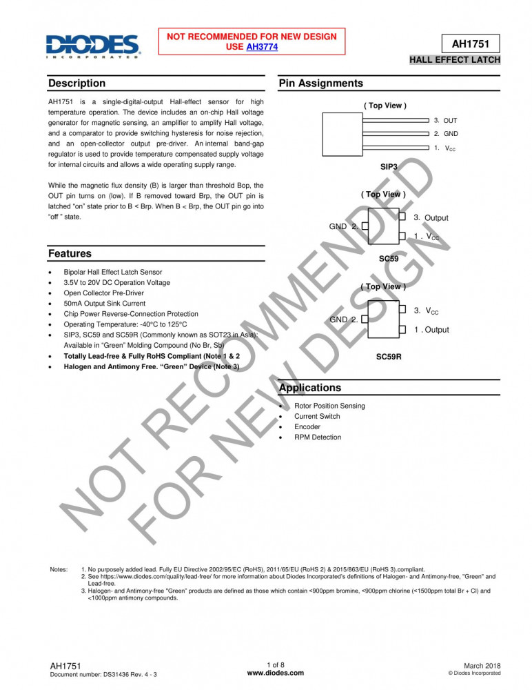 AH1751 datasheet page 1