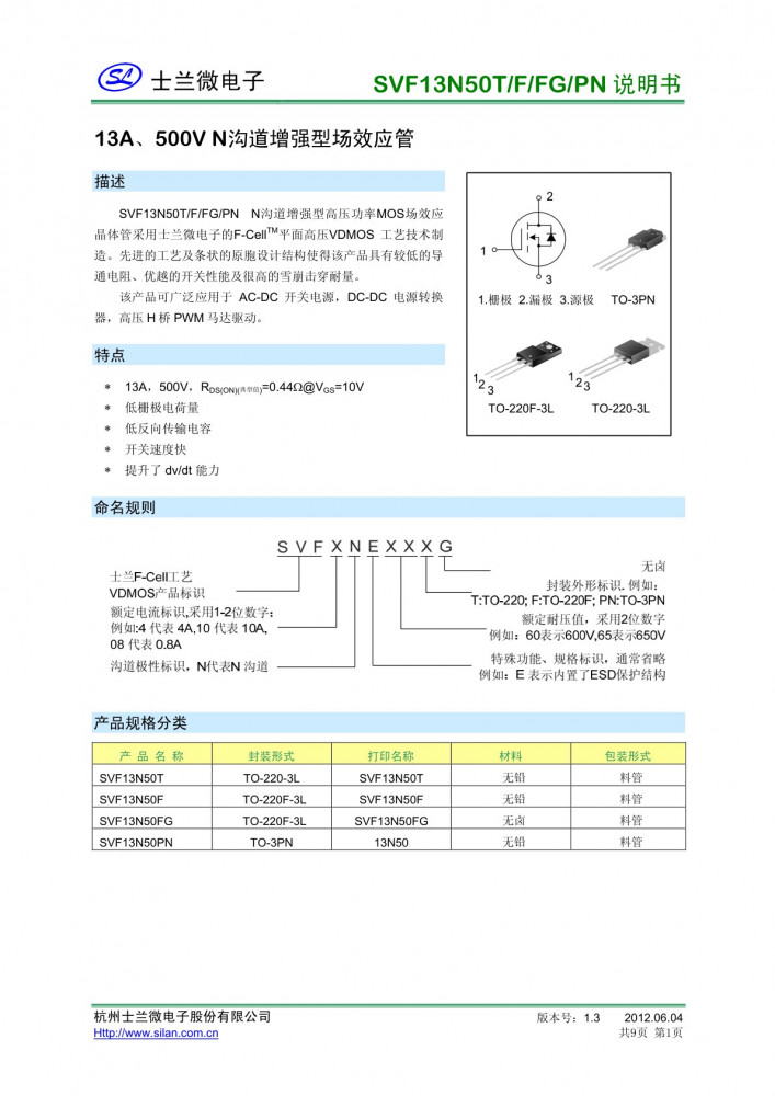 SVF13N50F datasheet page 1