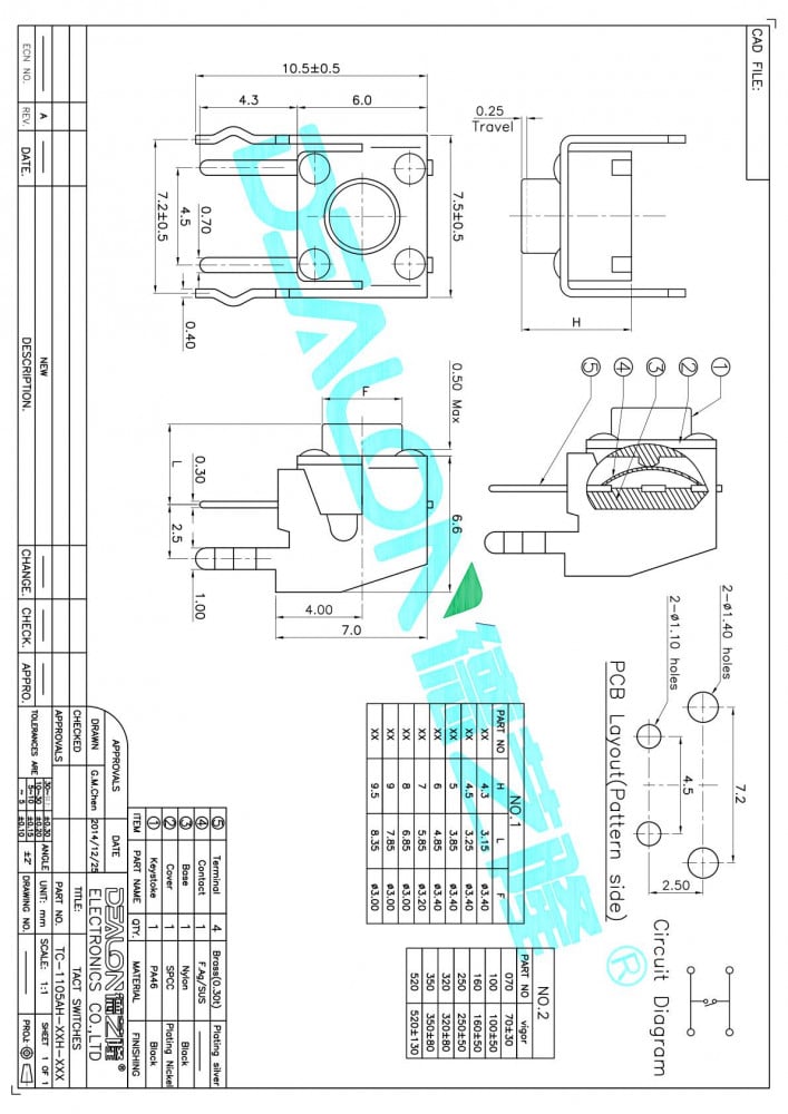 DEALON TC-1105AH-9.0H-250 technical drawing