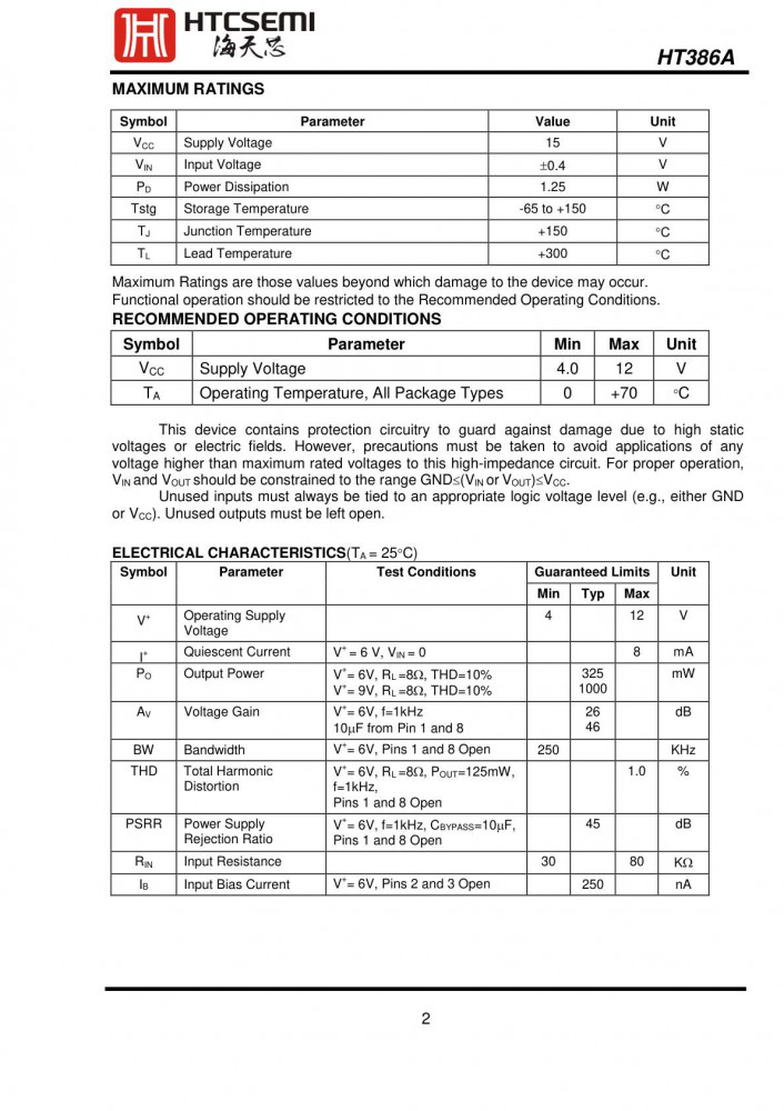 HT386ARZ datasheet page 2