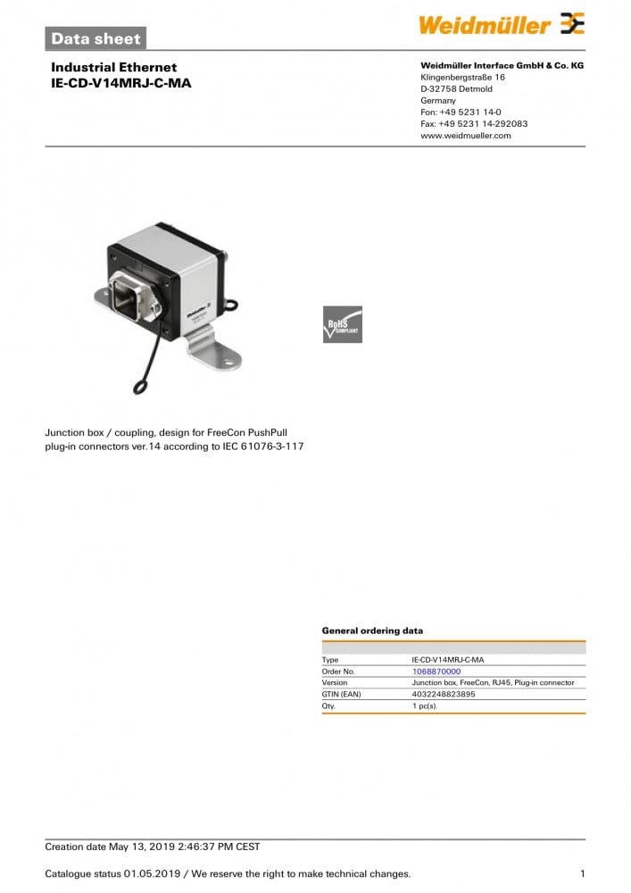 WEIDMULLER 1068870000 document page 1