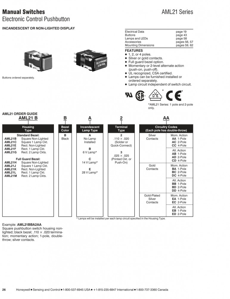 Honeywell AML manual switch documentation page 1