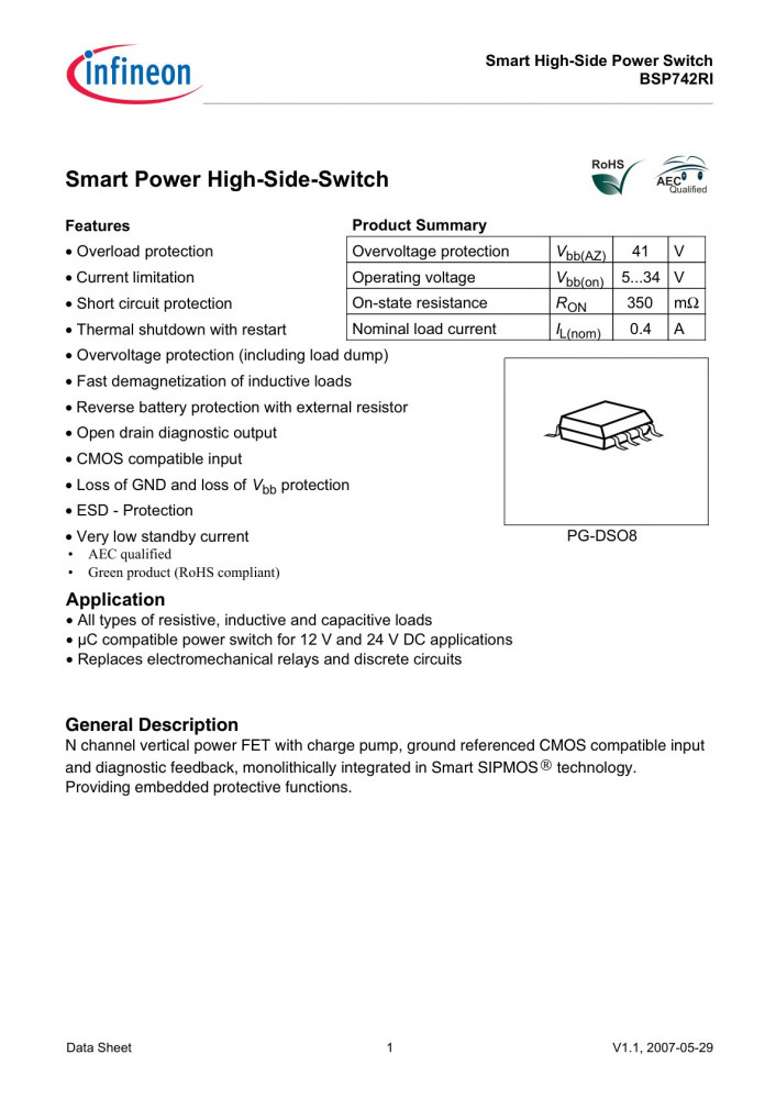 BSP742RIXUMA1 datasheet page 1