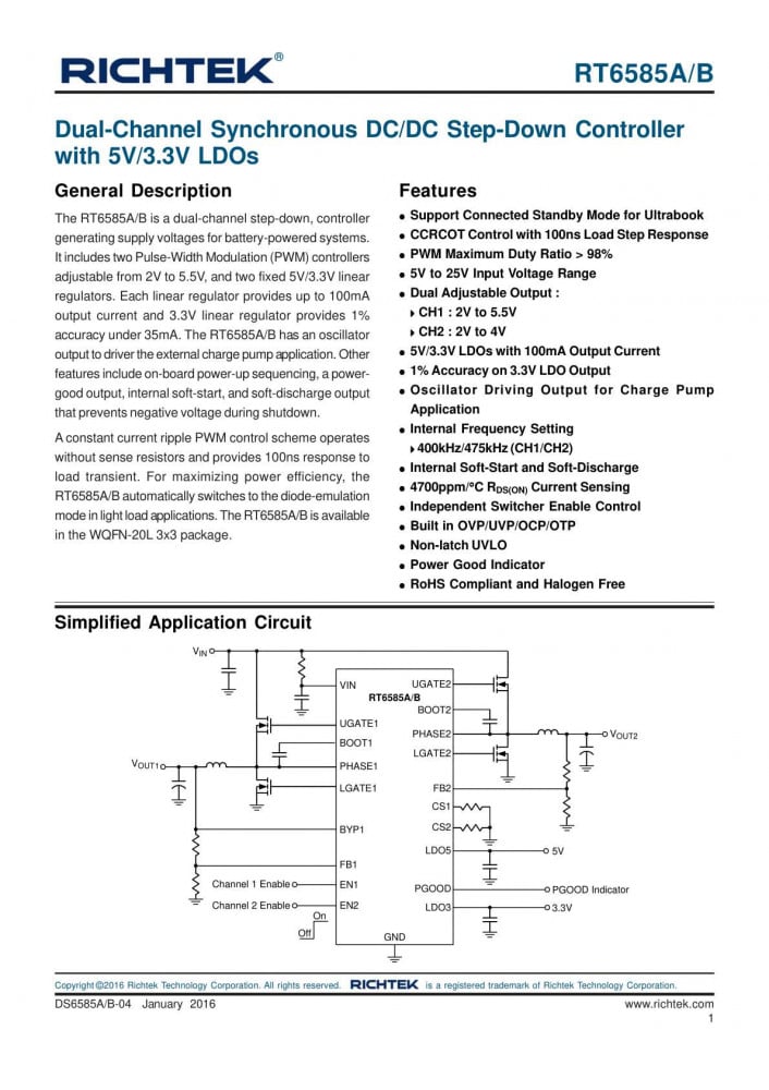 RT6585BGQW datasheet page 1