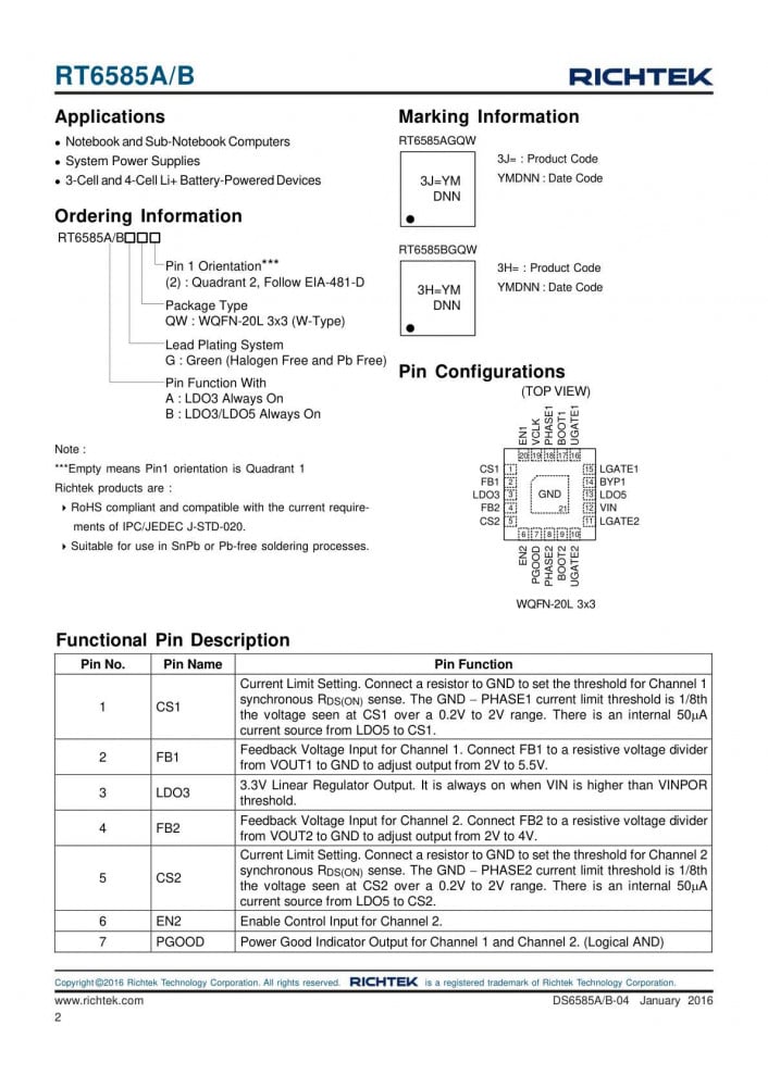 RT6585BGQW datasheet page 2