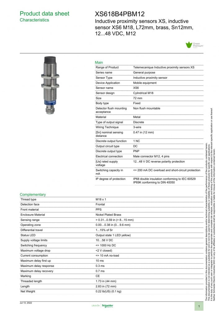 XS618B4PBM12 technical document page 1