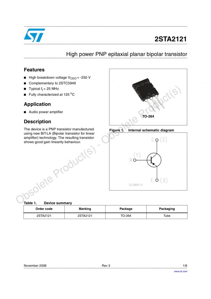 2STA2121 datasheet page 1