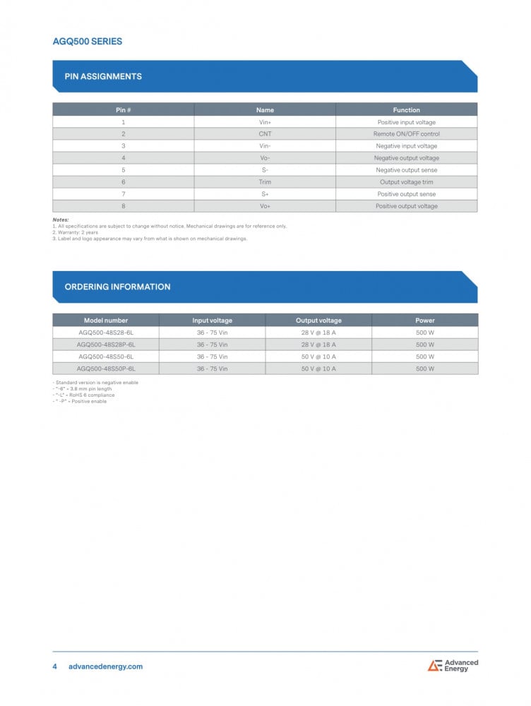 AGQ500 series datasheet page 4