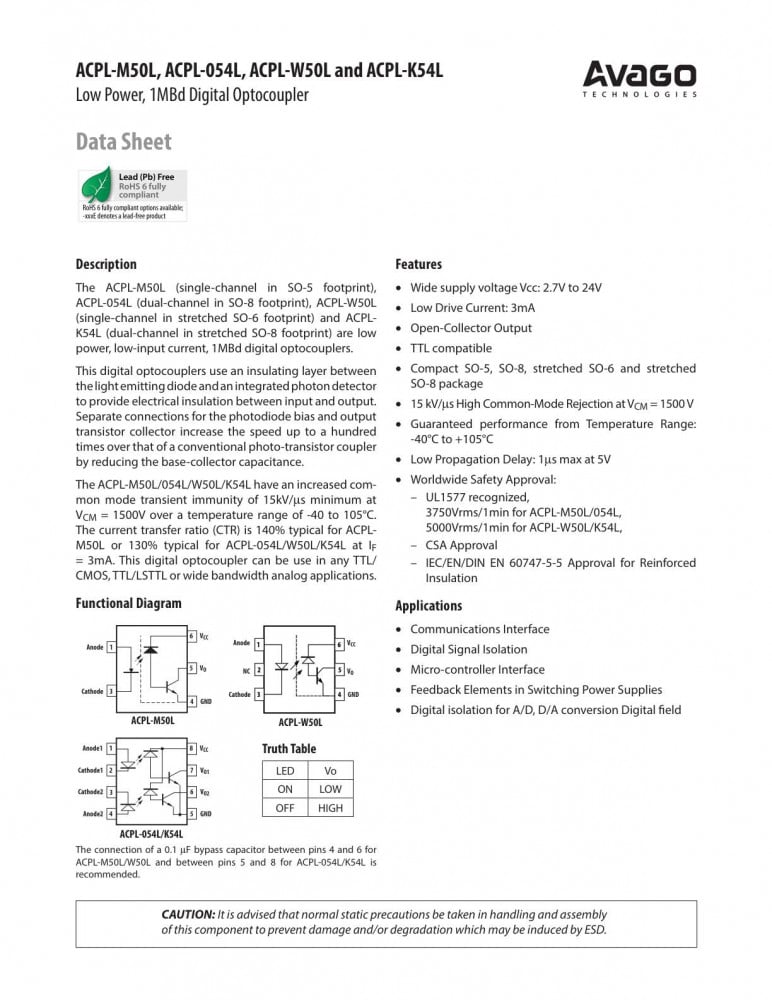 ACPL-M50L datasheet page 1