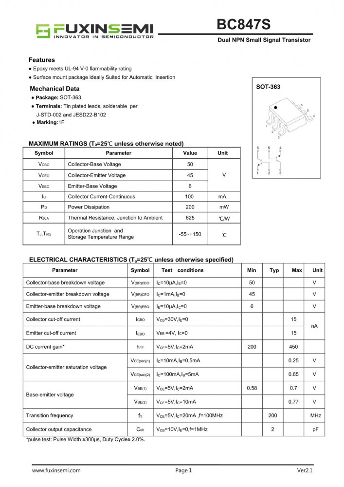 BC847S datasheet page 1