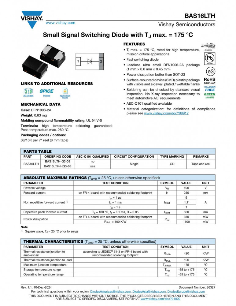 BAS16LTH datasheet page 1