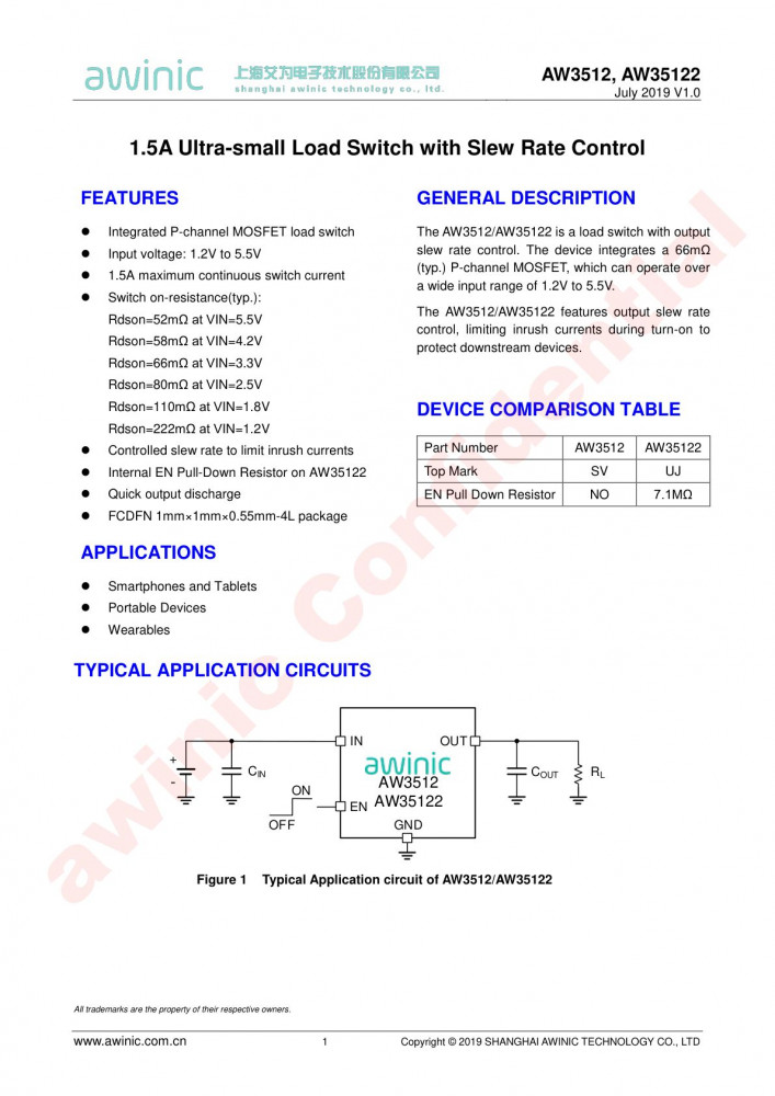 AW35122FDR datasheet page 1