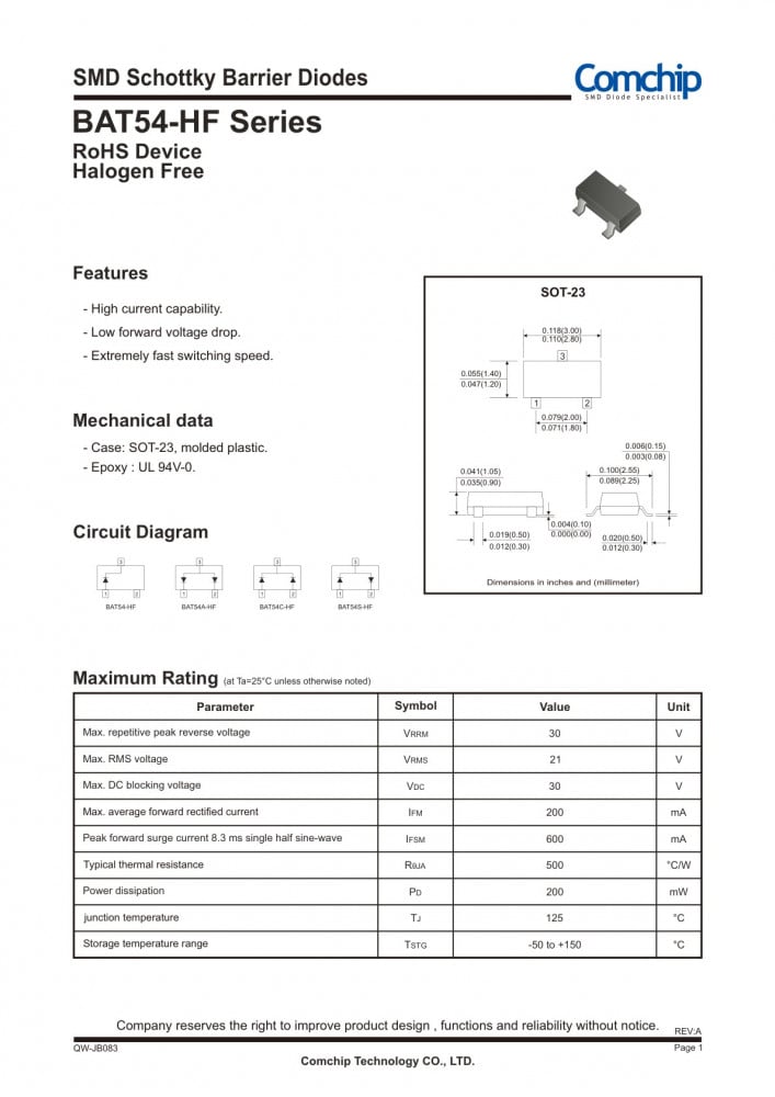 BAT54S-HF datasheet page 1