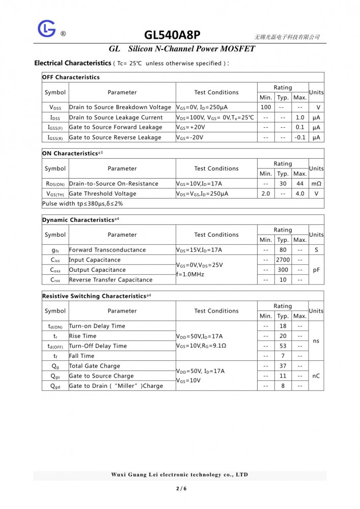 GL540A8P datasheet page 2