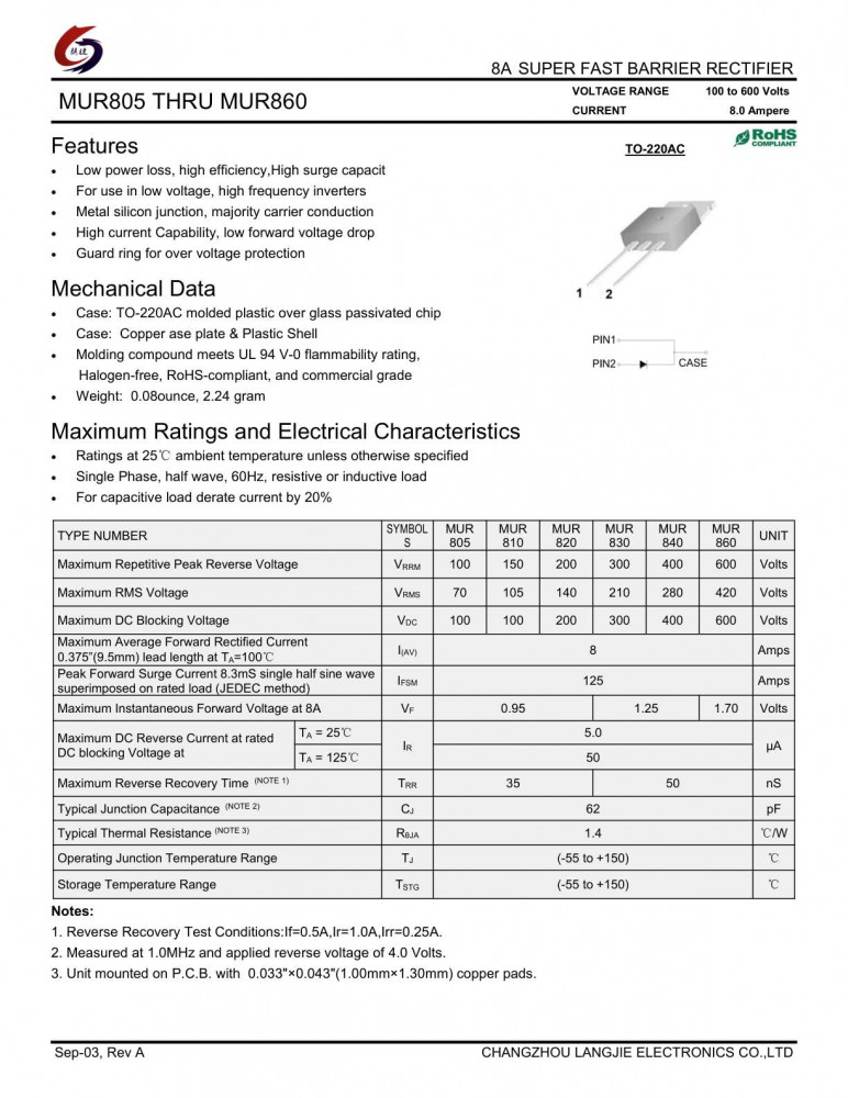 MUR860 datasheet page 1