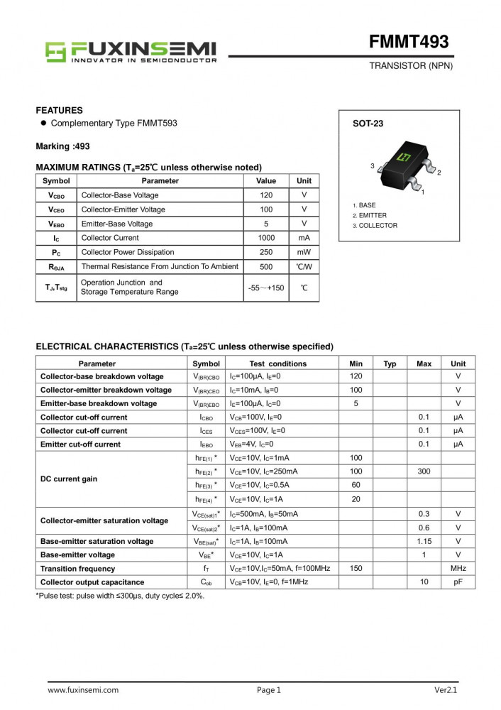 FMMT493 datasheet page 1