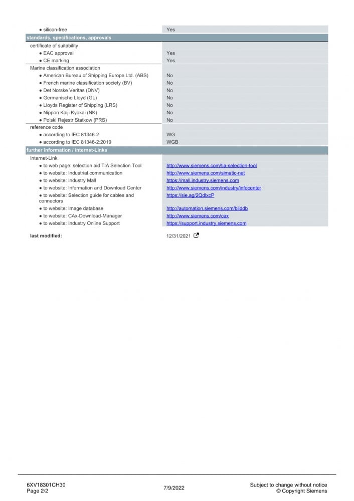 SIEMENS 6XV18301CH30 datasheet page 2