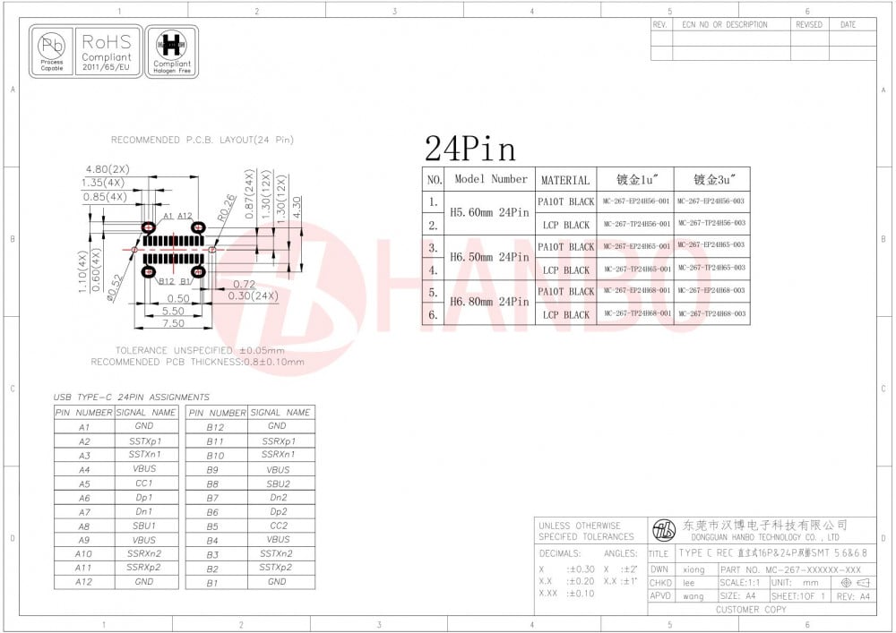 Hanbo MC-267 USB Type-C technical drawing page 3