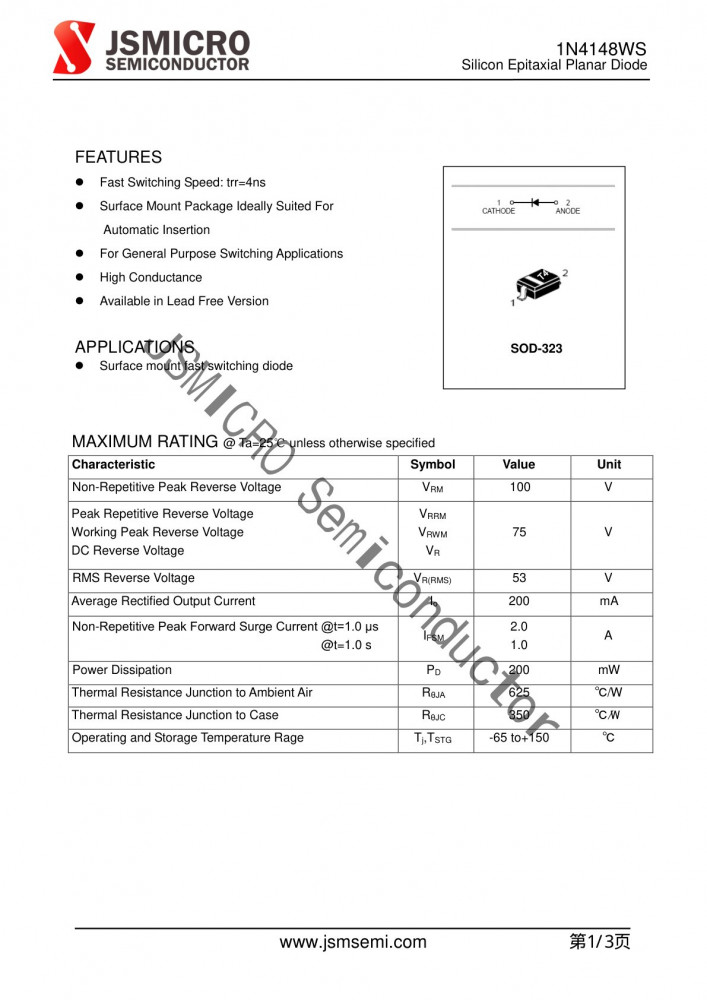 1N4148WS datasheet page 1