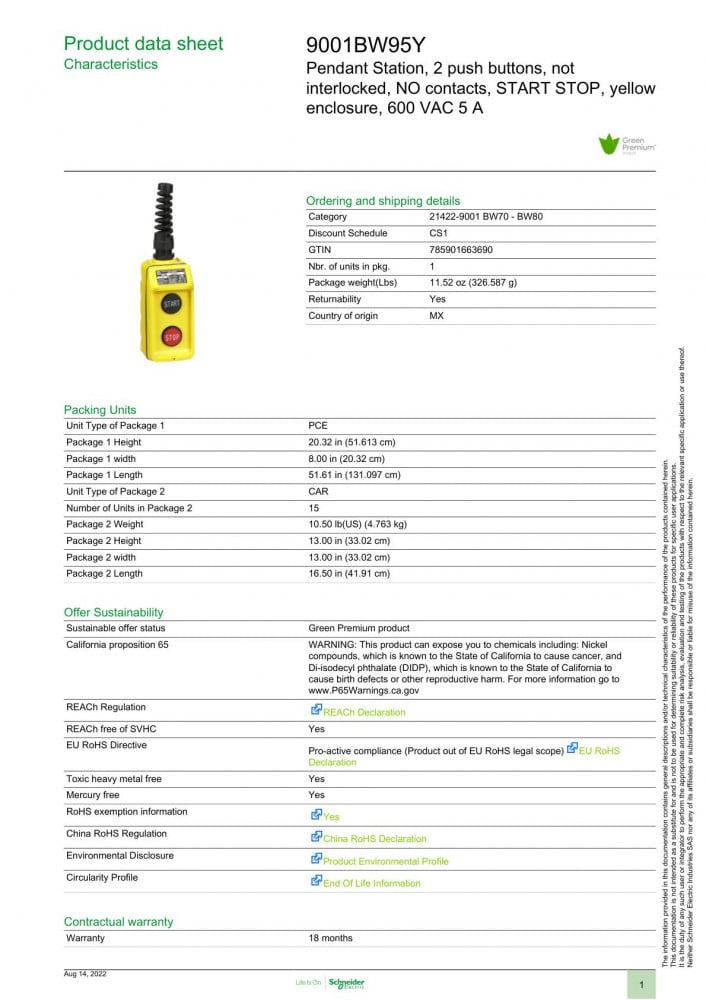 9001BW95Y technical document page