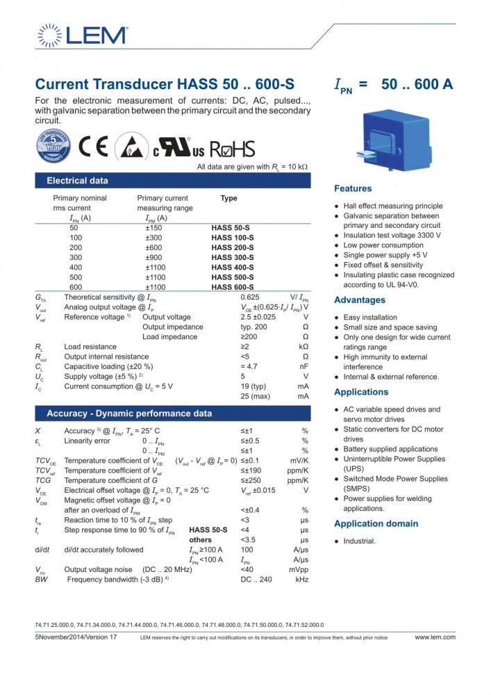 LEM HASS 100-S technical document page 1