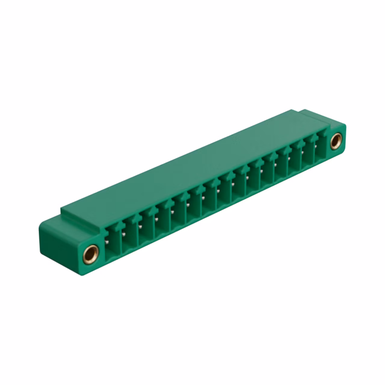 3.50mm Pitch Eurostyle Right-Angle PCB Header, with Threaded Retention Inserts, Green Housing, 15 Circuits for sale