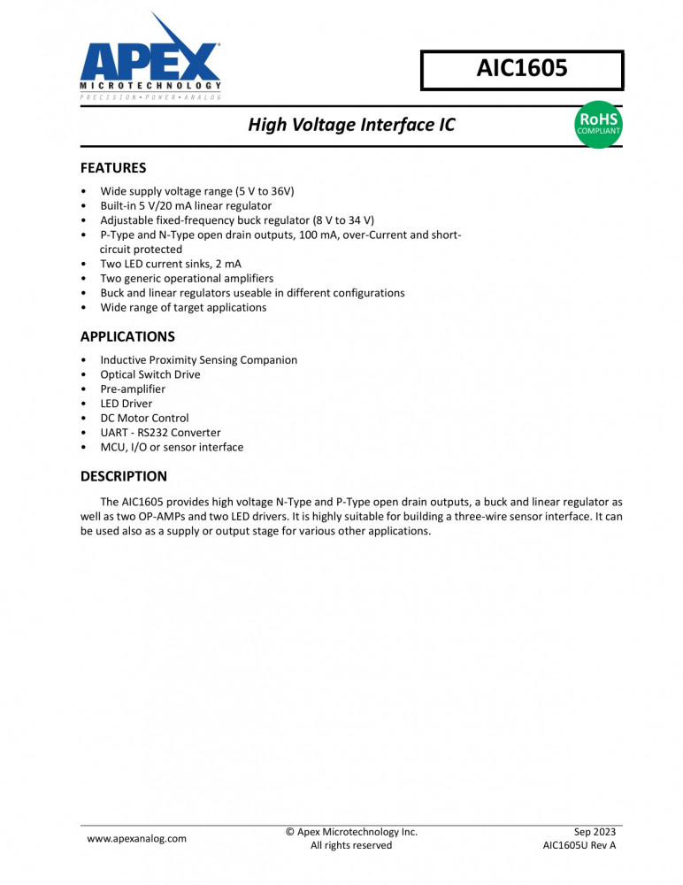 AIC1605 datasheet page 1