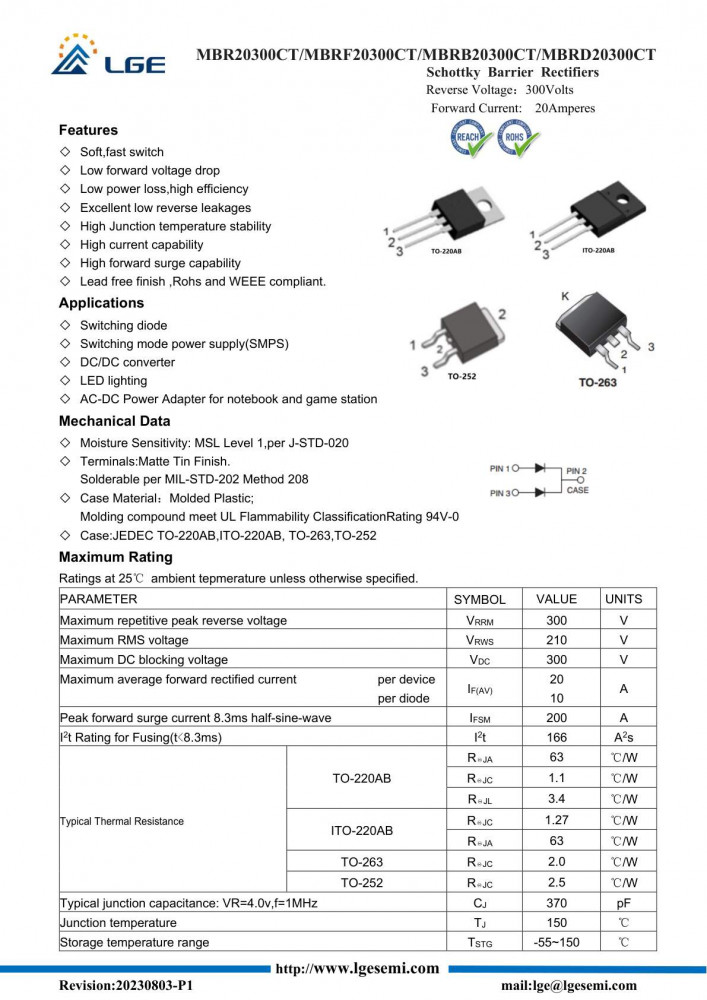 LGE MBRF20300CT datasheet page 1