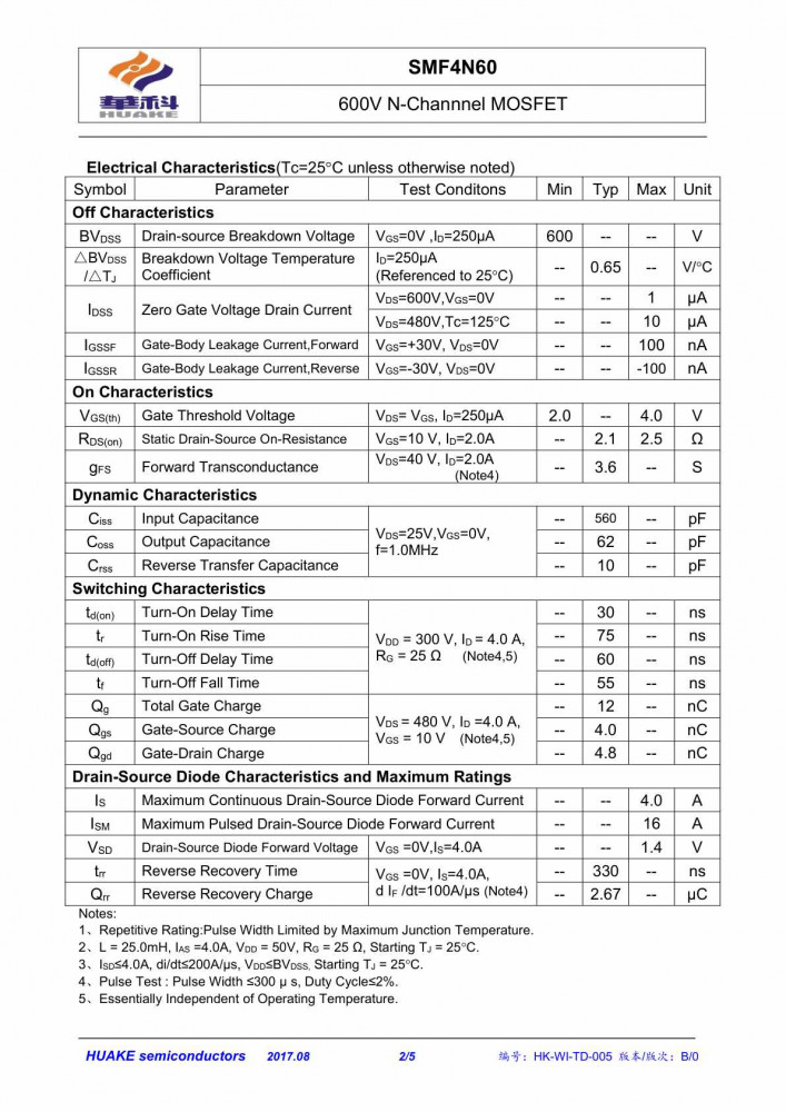 SMF4N60 datasheet page 2