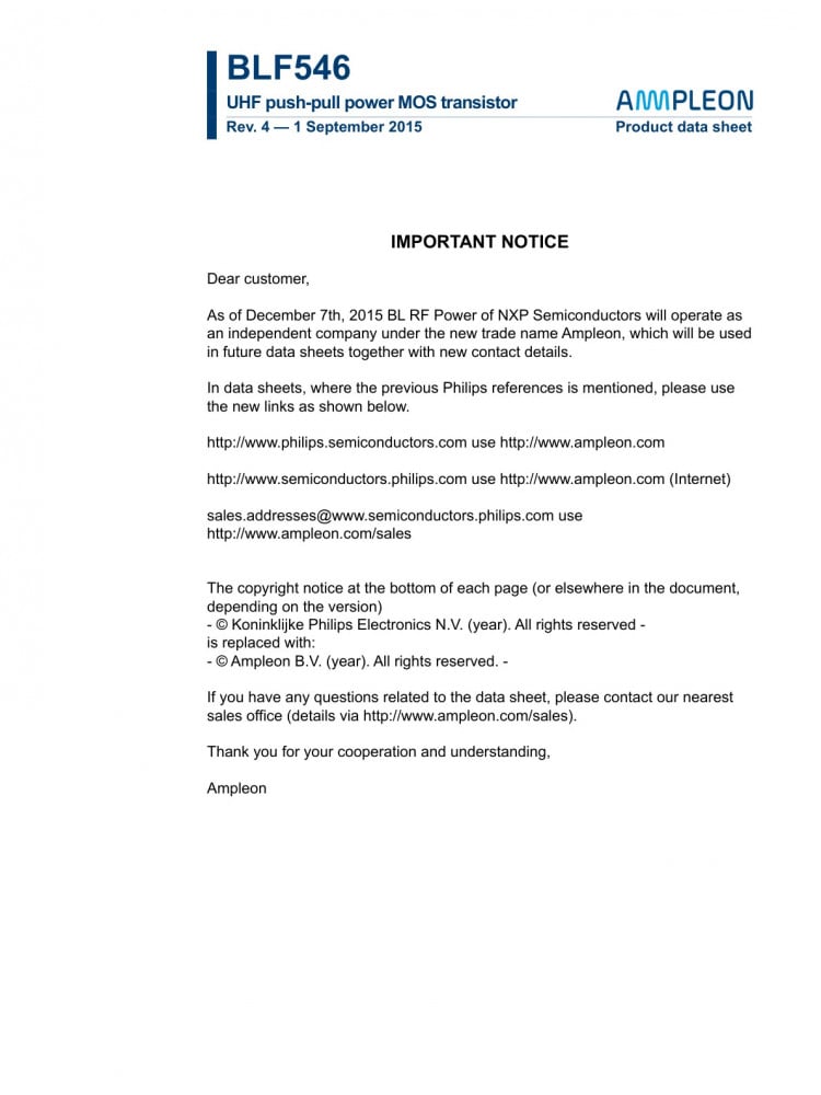 BLF546 datasheet page 1