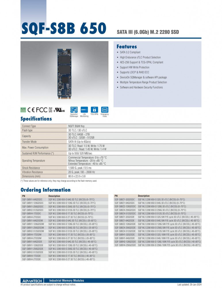 SQF-S8B 650 product documentation preview