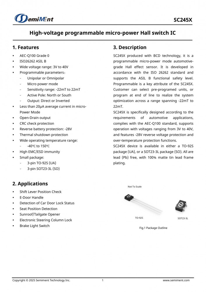 SC245X datasheet page 1