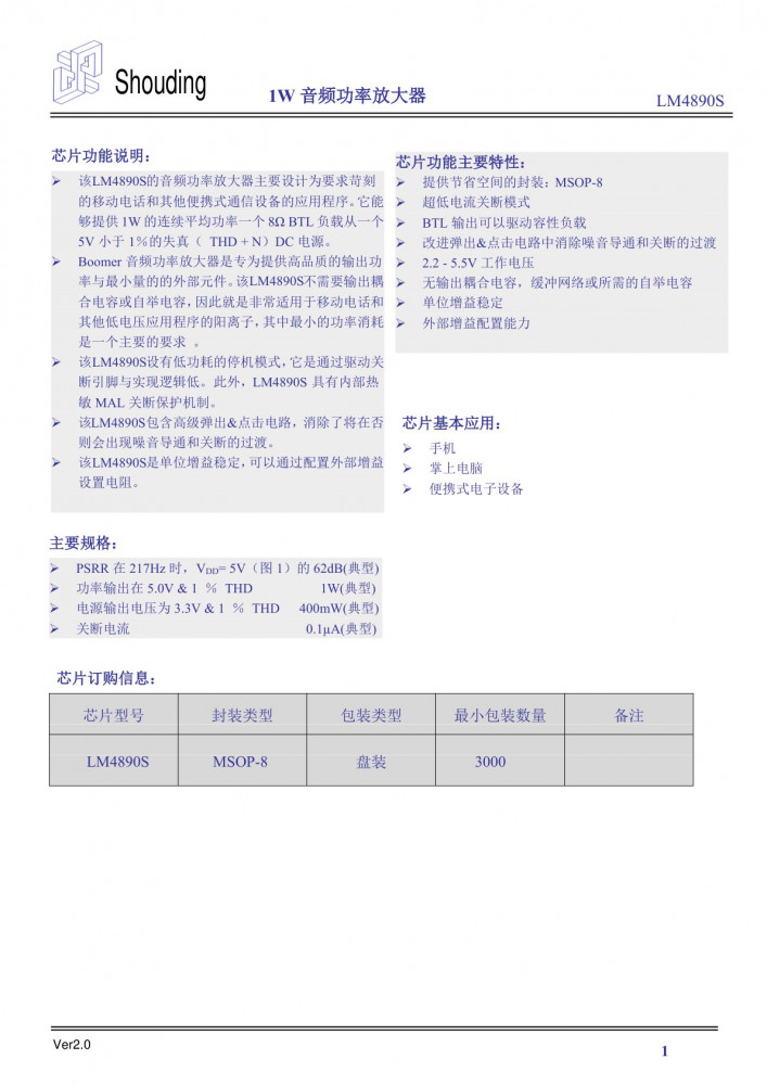 LM4890S datasheet page 1