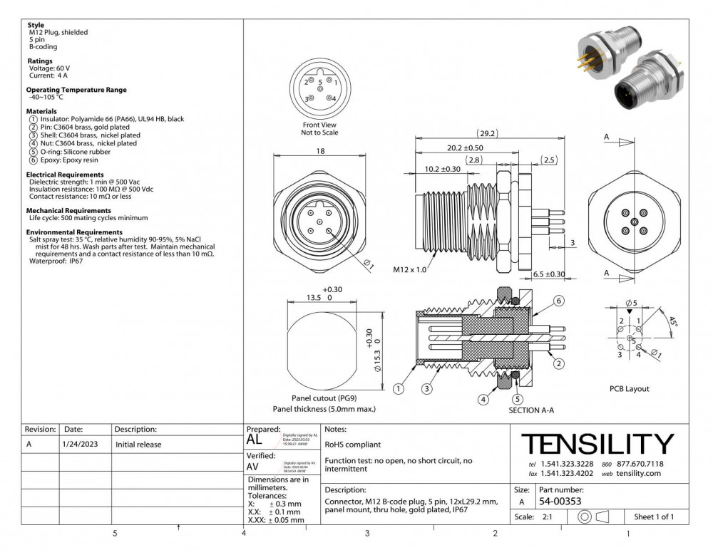 Tensility International 54-00353 product specification drawing