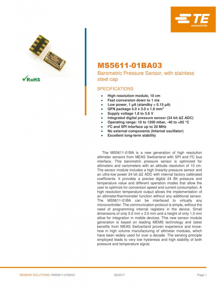 MS5611 datasheet page 1