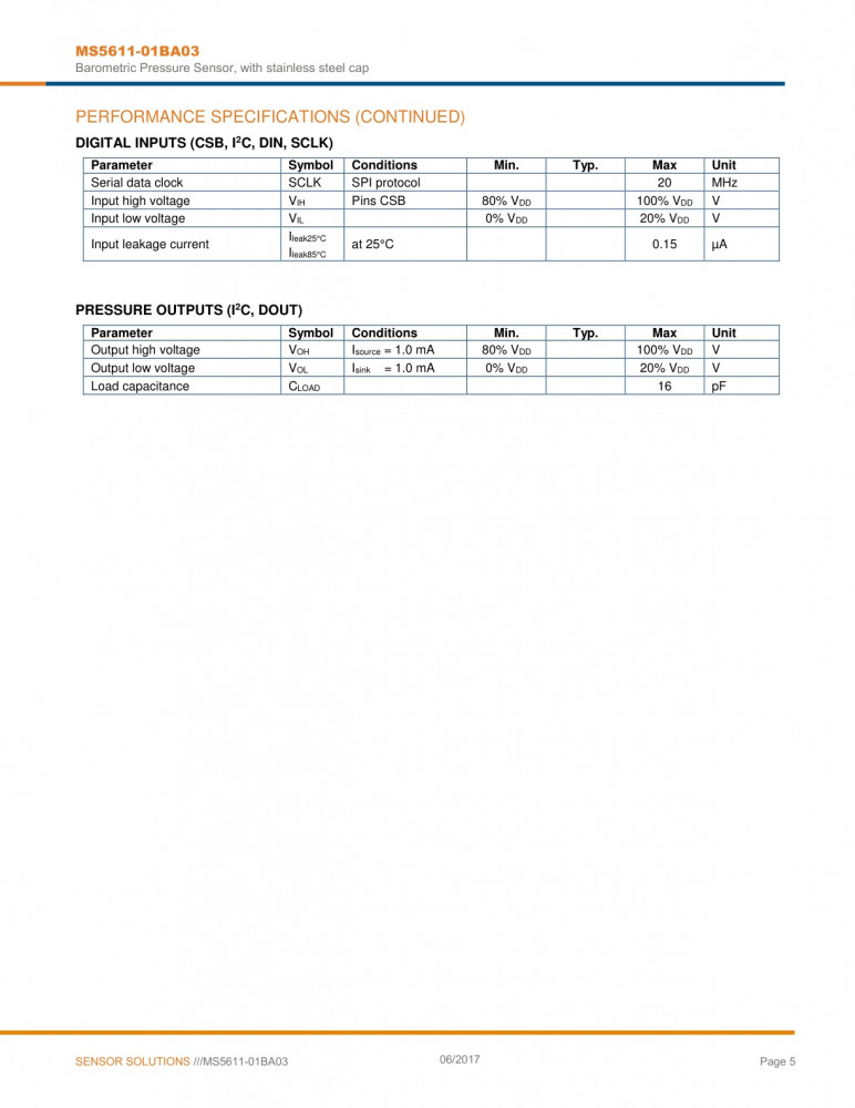 MS5611 datasheet page 5