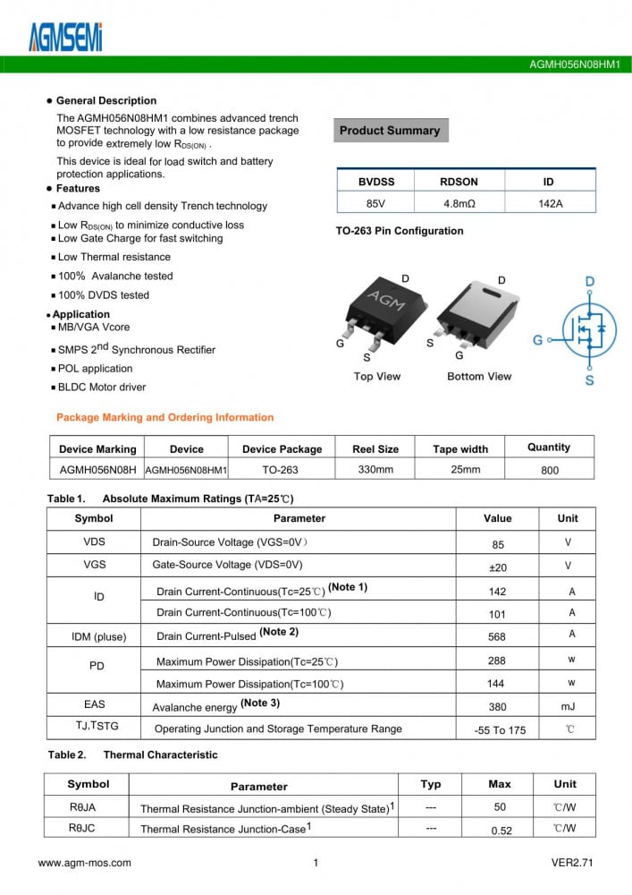 AGMH056N08HM1 datasheet page 1