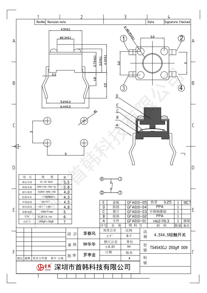 TS4543CJ 250gf 009 specification page 1