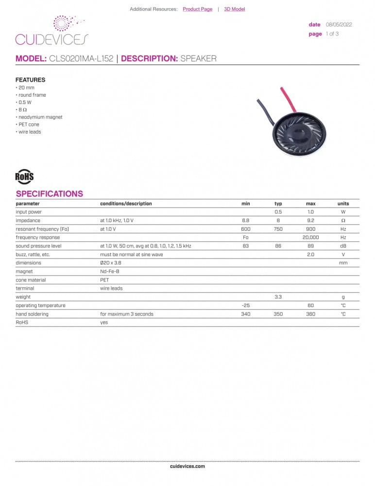 CLS0201MA-L152 datasheet page 1