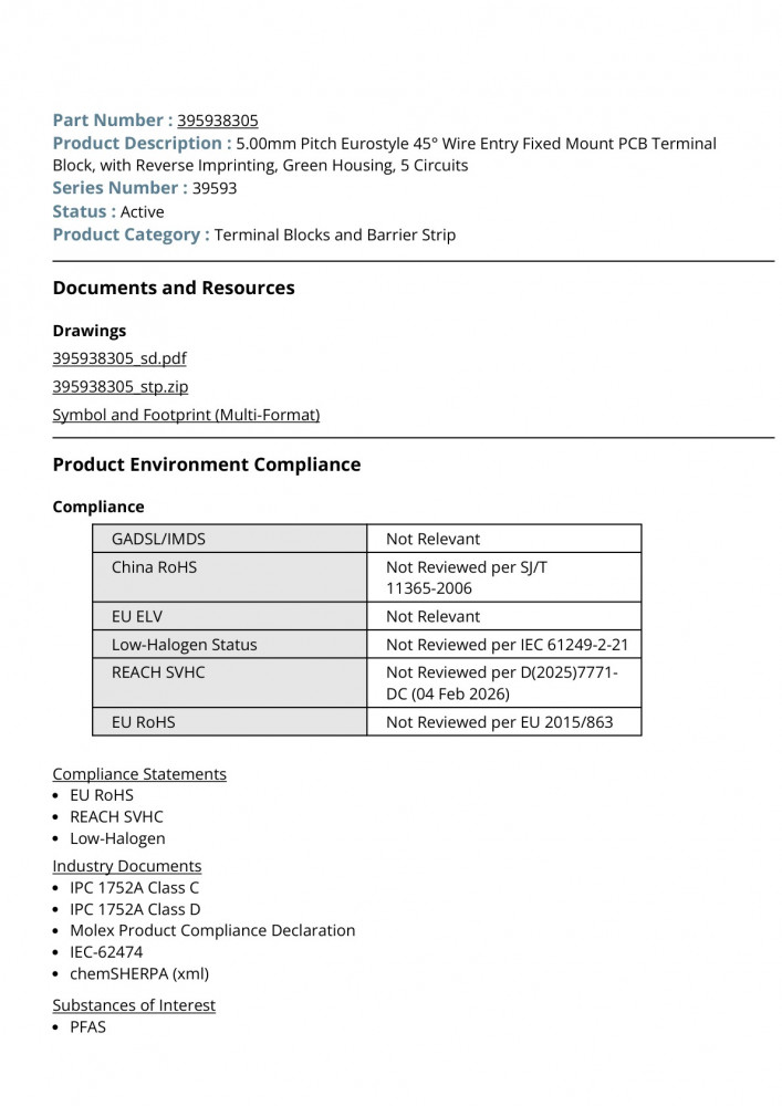 MOLEX 395938305 drawing image, page 1