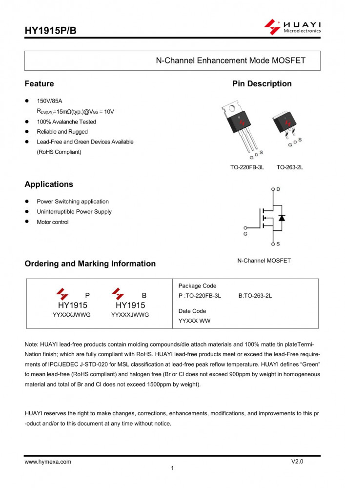 HY1915P datasheet page 1