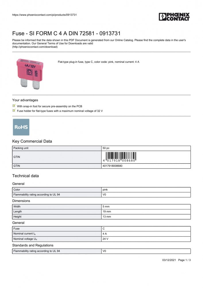Phoenix Contact 0913731 technical document page 1